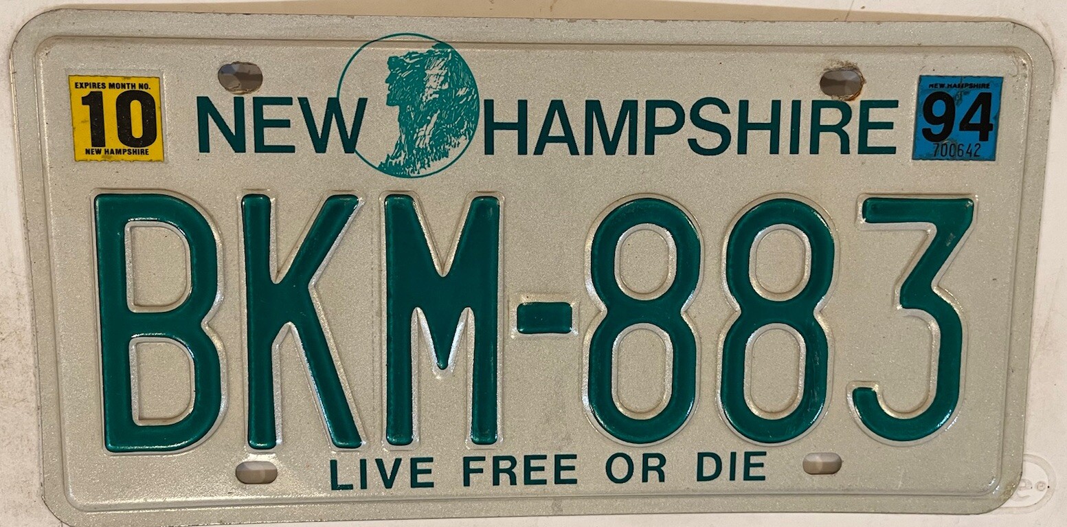 1994 New Hampshire BKM 883 LIVE FREE OR DIE license plate vintage Man ...