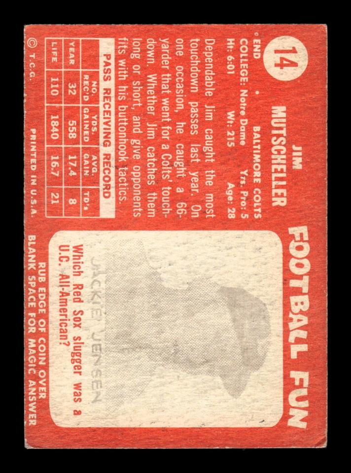 1958 Topps Football #14 Jim Mutscheller Very Good Baltimore Colts | eBay