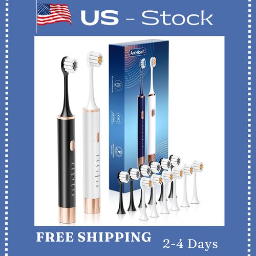 2 Pack Electric Toothbrush Sonic Toothbrush USB Rechargeable 12 Heads 6 ...