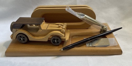 VTG Dakin Wood Antique Car Letter And Pen Holder Brass Monogram Plate ...