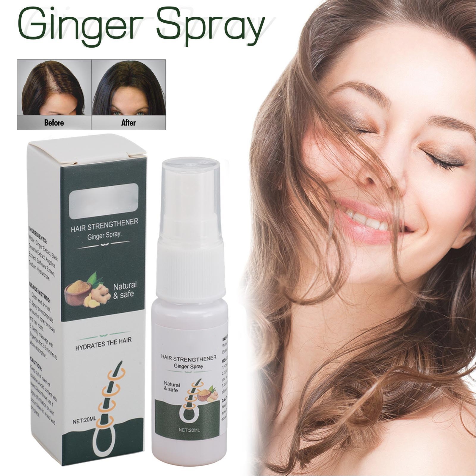 3pcs Hair Strengthener Ginger Spray 20ml Moisturizing Regrowth ...