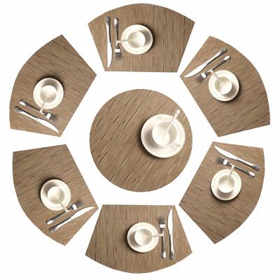Dinner 6pcs Wedge Kitchen Table Mats +1PC Round Pads Waterproof Woven ...