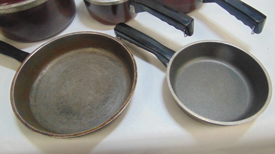 VINTAGE BROWN CLUB CAST ALUMINUM 8 PIECE POTS SKILLET & DUTCH OVEN W ...