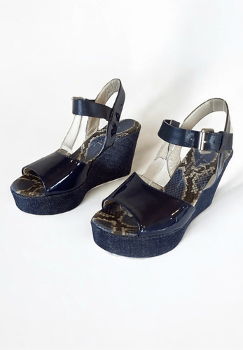 AGL AttilioGiustiLeombruni Wedge Sandals Women 9,5 Blue Leather ...
