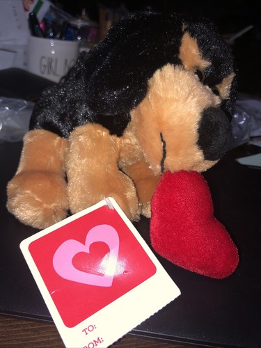 Dan Dee Puppy Dog Plush Stuffed 5.5" Black Tan Hound w Red Heart Soft ...