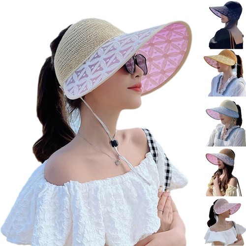Trendy Big Brim Beach Hat Sunscreen Empty Top Hat Adjustable for ...