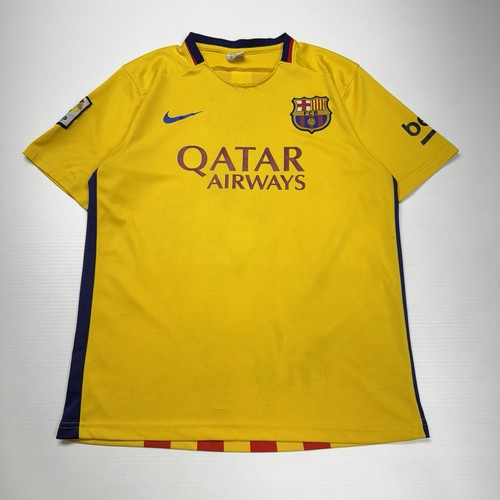 Nike FC Barcelona Mens Soccer Jersey XL Yellow 2015 Away Kit Promo ...
