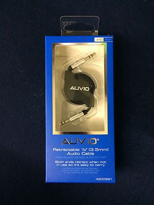 AUVIO Retractable 1/8" 3.5mm Audio Cable 3ft .91m 4200991 Black *New ...