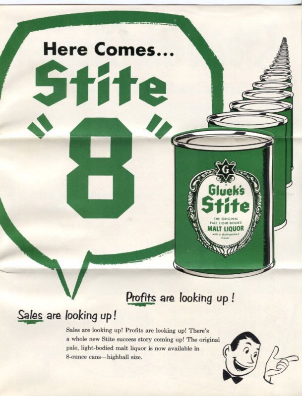 2 1950's Glueks Stite Beer Can Advertising Flier Green Death 8 oz Paul ...