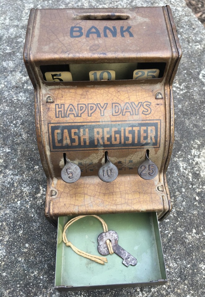 20s-30s J Chein Tin Litho Happy Days Mechanical Cash Register Bank ...