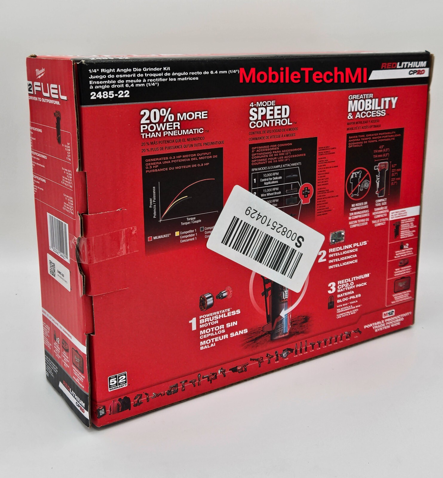 Milwaukee 2485-22 M12 Fuel 1/4" Right Angle Die Grinder Kit, Batteries ...