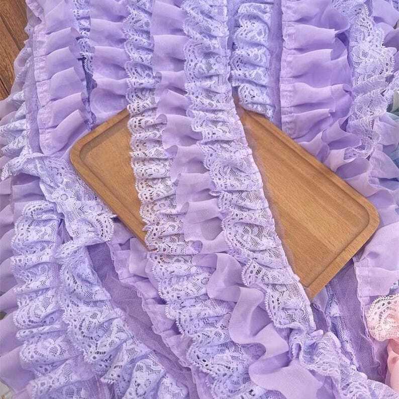 Ruffled Trim Chiffon Lace Pleated Trim Ruffle Trim for Dress Sleeve ...