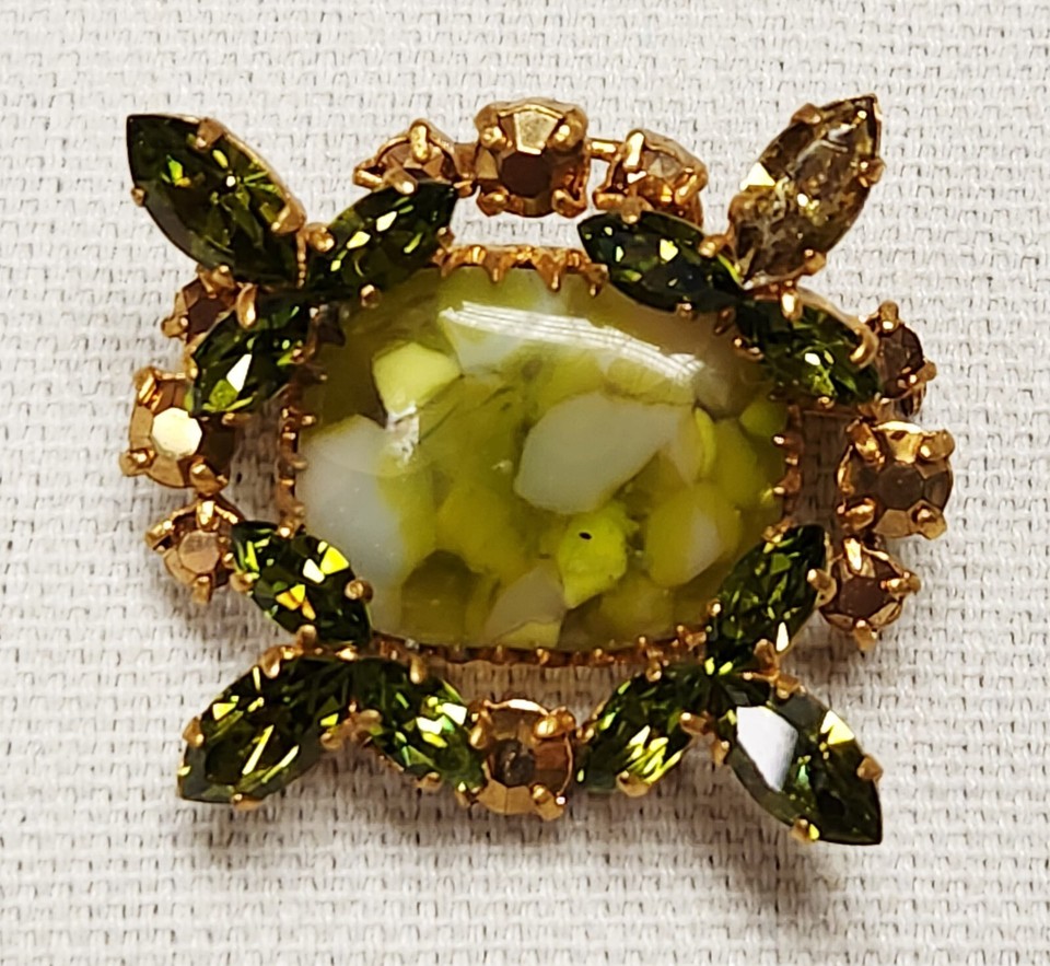 Small Vintage Green Art Glass Olivine RS Brooch Roger Jean Pierre ...