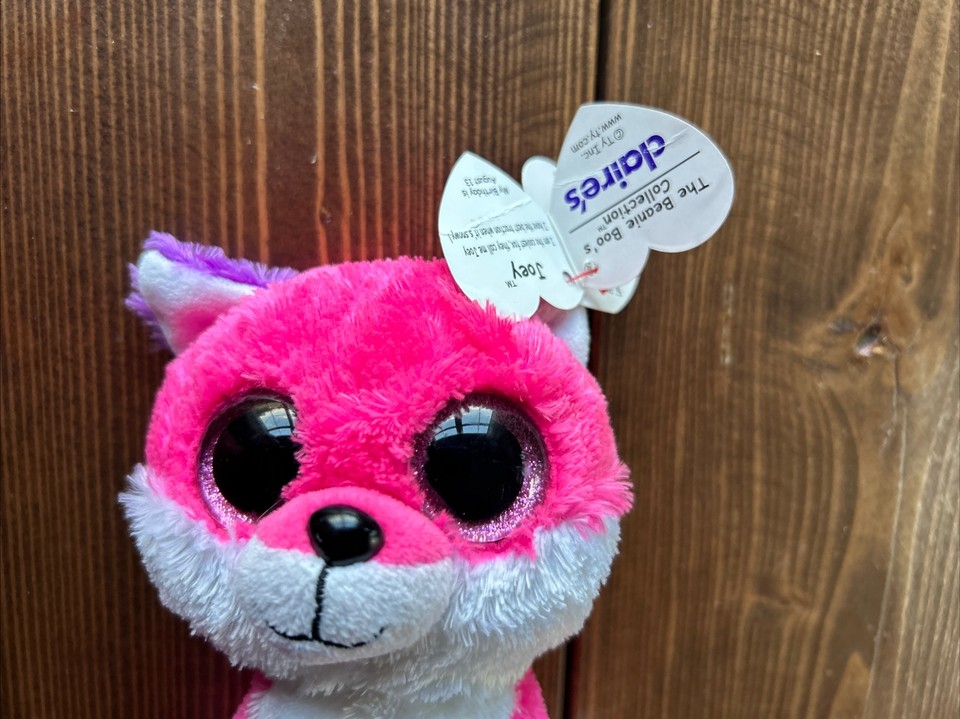 Joey The Fox Ty Beanie Boo Small Plush Pink Purple White %100 Ty Silk ...
