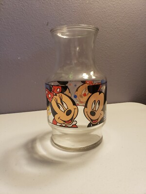 Vintage Disney glass Juice pitcher Mickey Minnie mouse Donald duck 48 ...