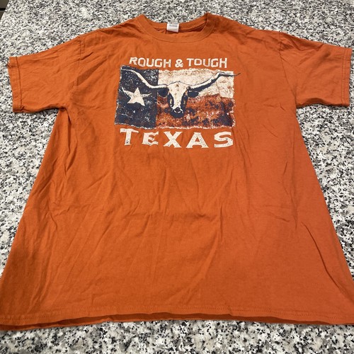 Orange Rough & Tough Texas Graphic T Shirt L Line Star State | eBay