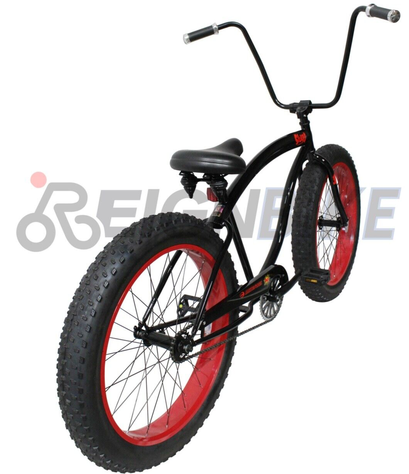 26" Slugo 4" Fat Tires Stretch Beach Cruiser Bicycle Rise Handlebar Red ...