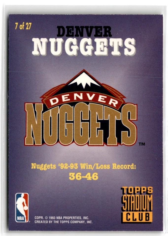1993 Stadium Club Super Teams Denver Nuggets #7 Denver Nuggets ...