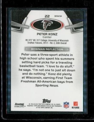 2012 TOPPS BOWMAN STERLING Refractor Football Card #22 PETER KONZ ...