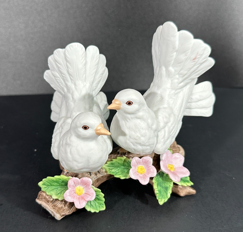 Homco White Courtship Doves Pink Flowers Brown Branch Vintage Porcelain ...