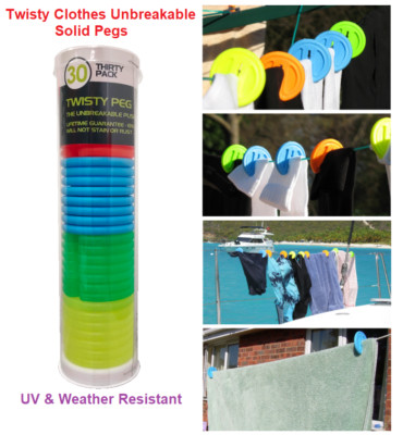 Orwell Twisty Clothes Unbreakable Solid Pegs Pack of 30 UV & Weather ...