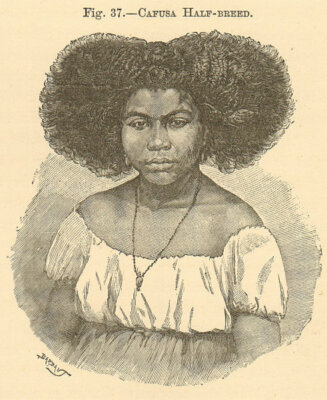 Cafusa half-breed woman. Brazil. Cafuzo. SMALL 1885 old antique print ...