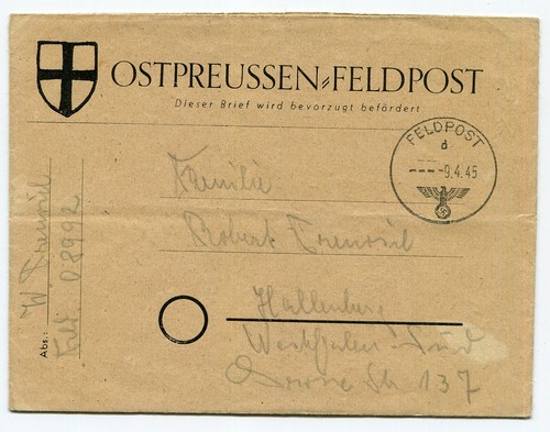 GERMANY 3rd REICH WW2 OSTPREUSSEN FELDPOST COVER MICHEL F1 LOVELY ...