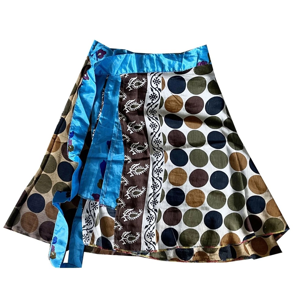 Multicolor Polka Dots Boho Magic Wrap Around Mini Silk Knee Length ...