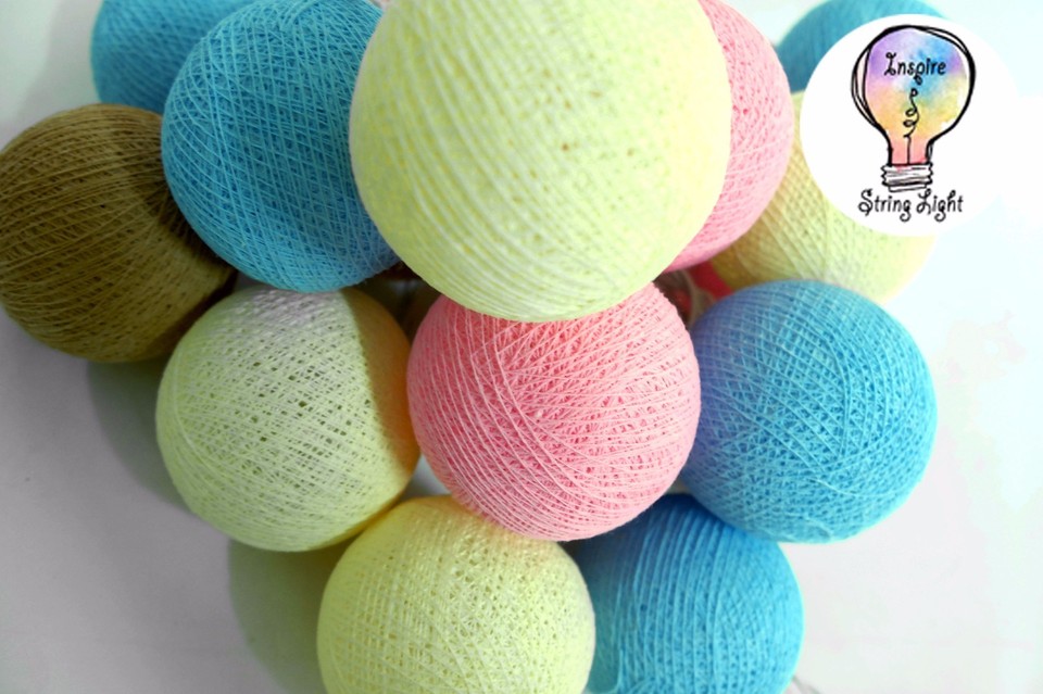 20 COTTON BALLS STRING FAIRY LIGHTS PARTY,PATIO,DECOR,CHRISTMAS,WEDDING ...