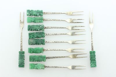 Vintage Mexico Sterling Silver 925 Aztec Mayan Carved Jade Mini Forks ...