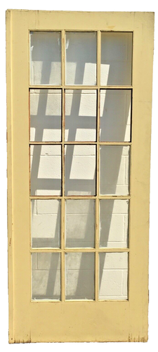Vintage 15 Glass Pane Farm House Yellow White French Door Solid Wood 82 ...