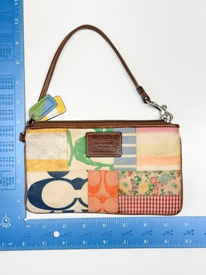 Authentic COACH Silk Leather Canvas Multi-Colored Wristlet Patchwork ...