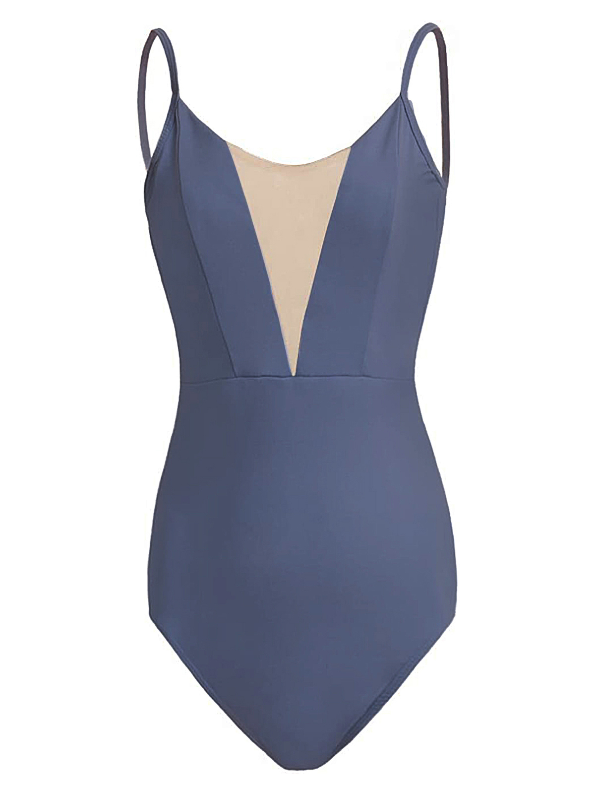 Women Spaghetti Straps Bodysuit Backless Patchwork Ballet Dance