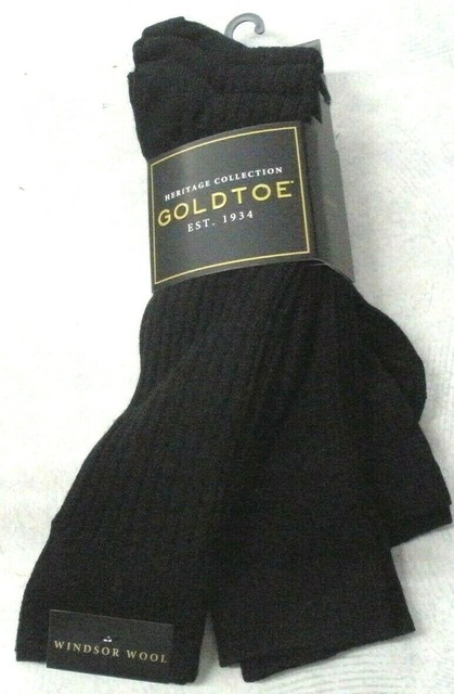 Men's Gold Toe Black Windsor Wool Dress Socks 3 Pair Style 1446s for ...