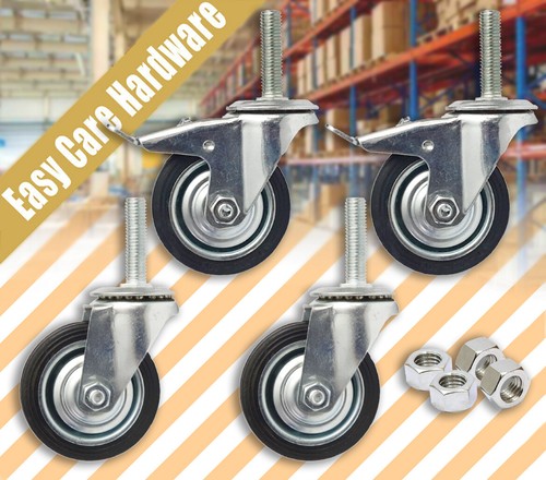 4 pcs 75mm 100mm 125mm 3" 4" 5" Swivel Caster Castor Wheel Brake Thread ...