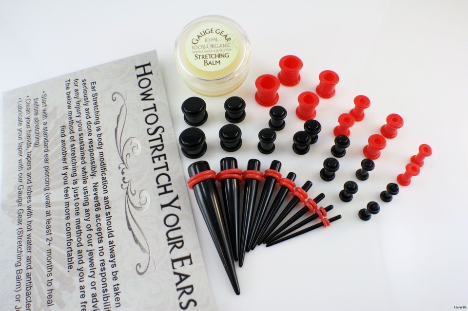 38 Pc Ear Taper Kit Expanders Stretchers+ Plug Set +Silicone Tunnels ...