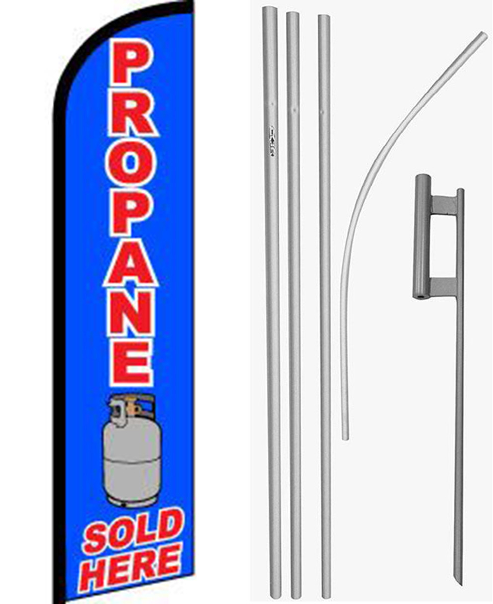 Propane Sold Here Blue & Red Windless Banner Flag & 16ft Flagpole Kit ...