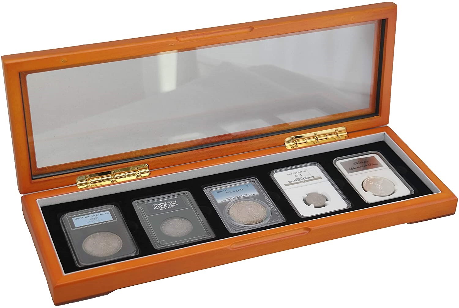 5 Certified Coin Slabs Glass Top Display Box Hold Set Of 5 PCGS NGC ...