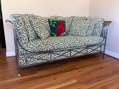 Classic Henredon Rod Iron Couch w/Hand embroidered green and white ...