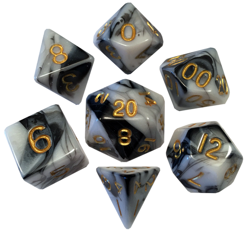 * Dice Poly Acrylic 7ct Set Marble & Gold Numbers 16mm MDG1038 | eBay