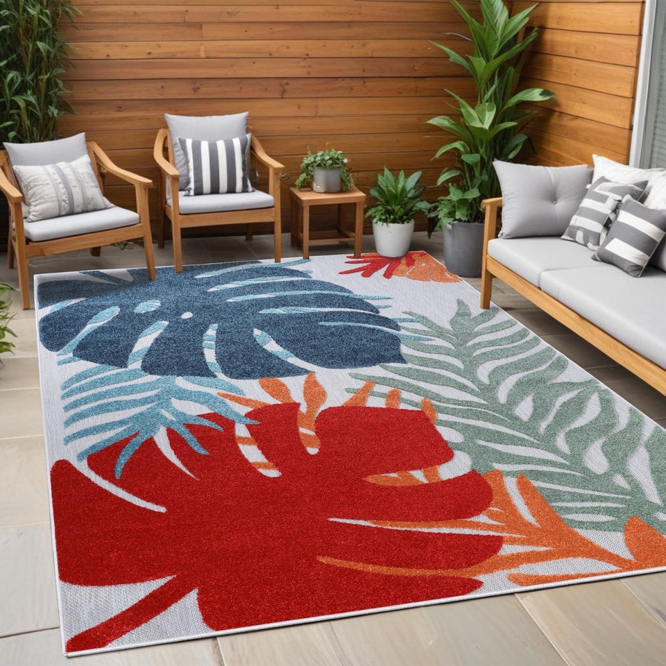 Tropical Leaves Coastal Palm Carpet Large Indoor Outdoor Area Rugs or ...