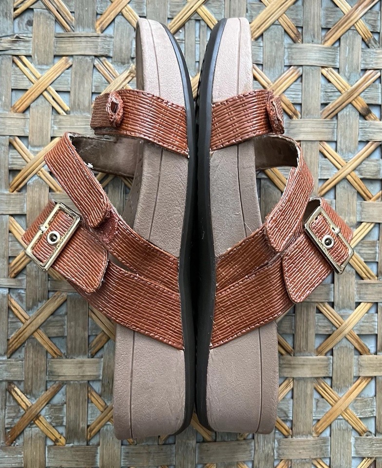 Vionic Women’s Rio Brown Gold Buckle Wedge Sandals Size 8 | eBay