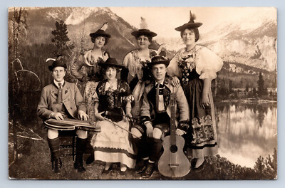 Vintage RPPC Swiss Folk Music Band Switzerland Mountains Instruments ...