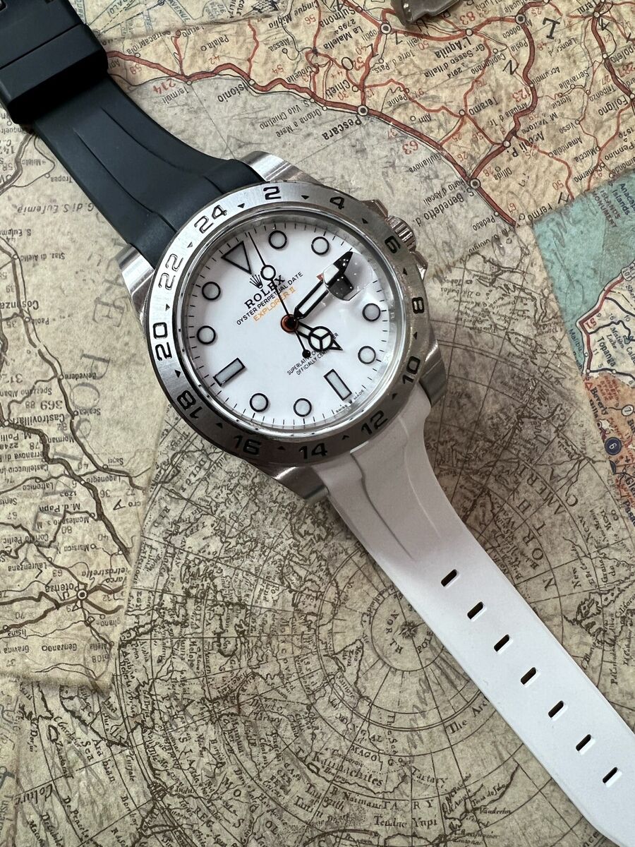 21mm WHITE & BLACK Vulcanized Caoutchouc rubber Strap 42mm 21mm WHITE & BLACK Vulcanized Caoutchouc rubber Strap 42mm