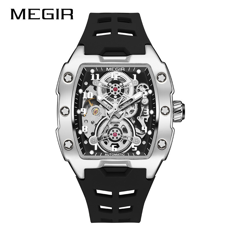 MEGIR Tonneau Hollow Luminous Waterproof Tourbillon Automatic ...
