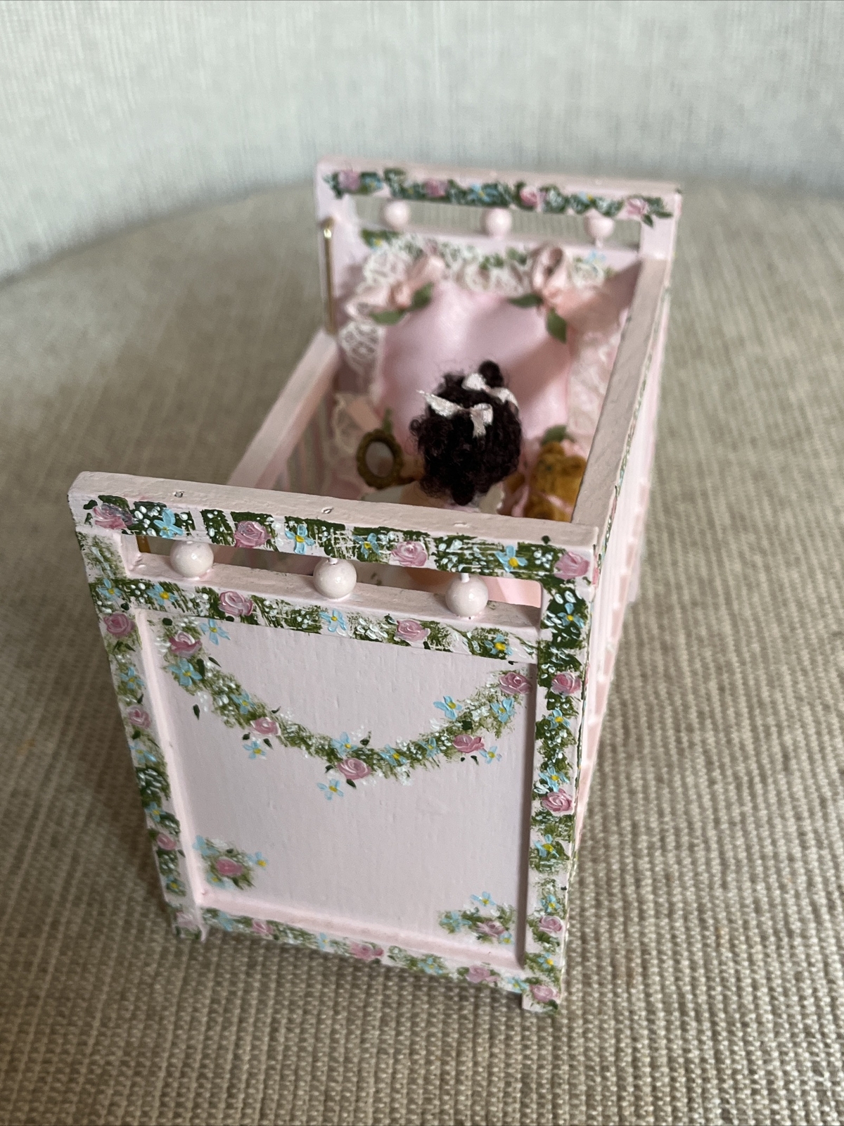 Miniature Dollhouse Baby In Crib + Rocking Chair by Artisan Becky Delk ...