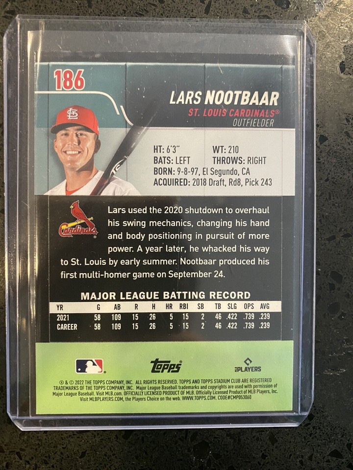 2022 Topps Stadium Lars Nootbaar Red Foil Rookie Card #186 | eBay