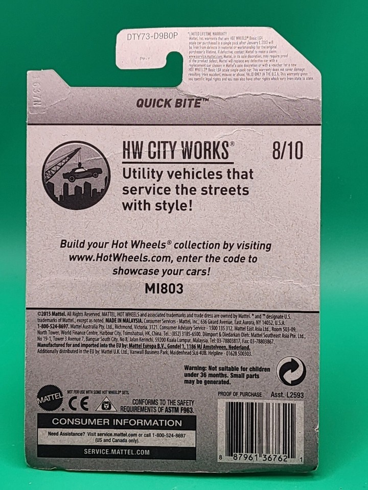 2017 Hot Wheels QUICK BITE #332 purple - HW City Works - 1:64 Mattel ...