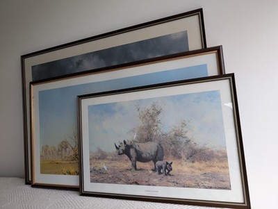 3 David Shepherd Framed Signed Prints, Rhino's, Elephant's, Zebra's ...