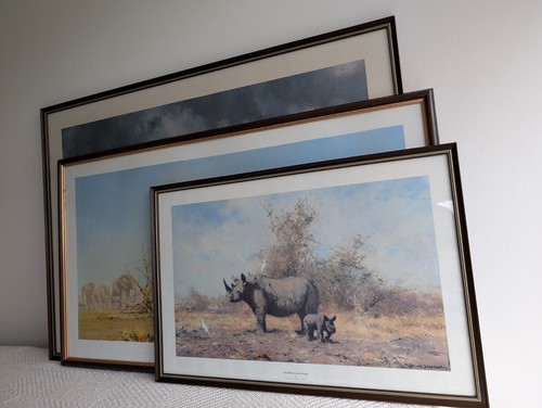 3 David Shepherd Framed Signed Prints, Rhino's, Elephant's, Zebra's ...